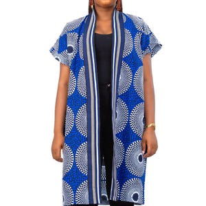 Blue and White Robe African Print Ankara Kimono Nsubura Print Coat ...