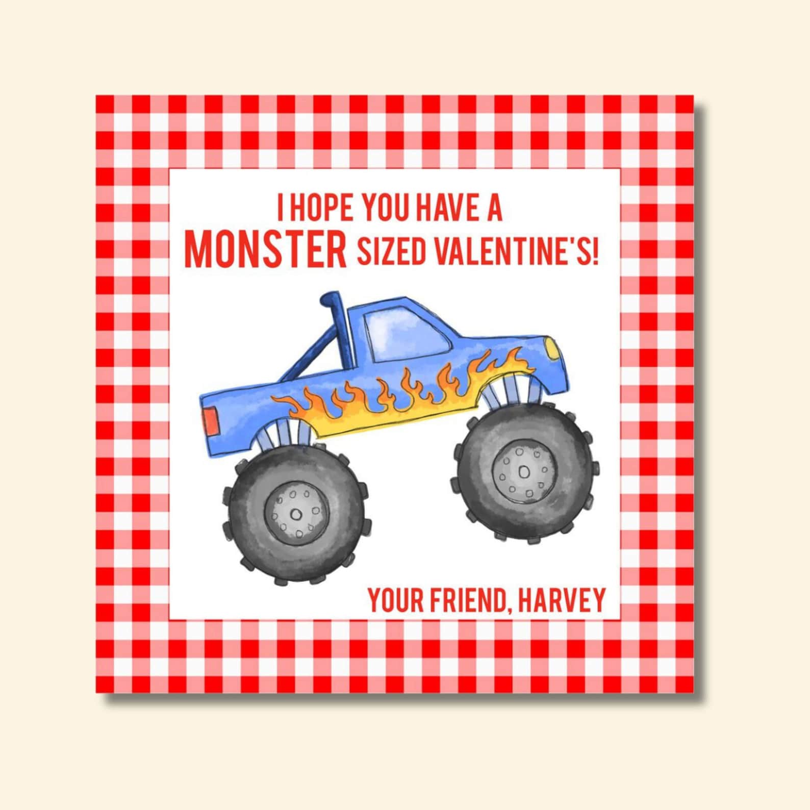 Monster Truck Valentine Card Customizable Editable Boy Valentines Card ...