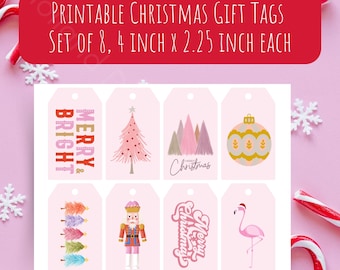 12 Printable Christmas Pink Gift Tags Digital Pink Christmas - Etsy