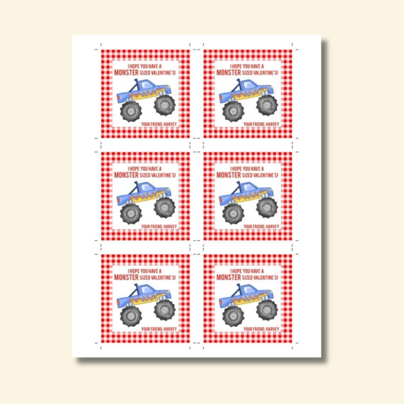 Monster Truck Valentine Card Customizable Editable Boy Valentines Card ...