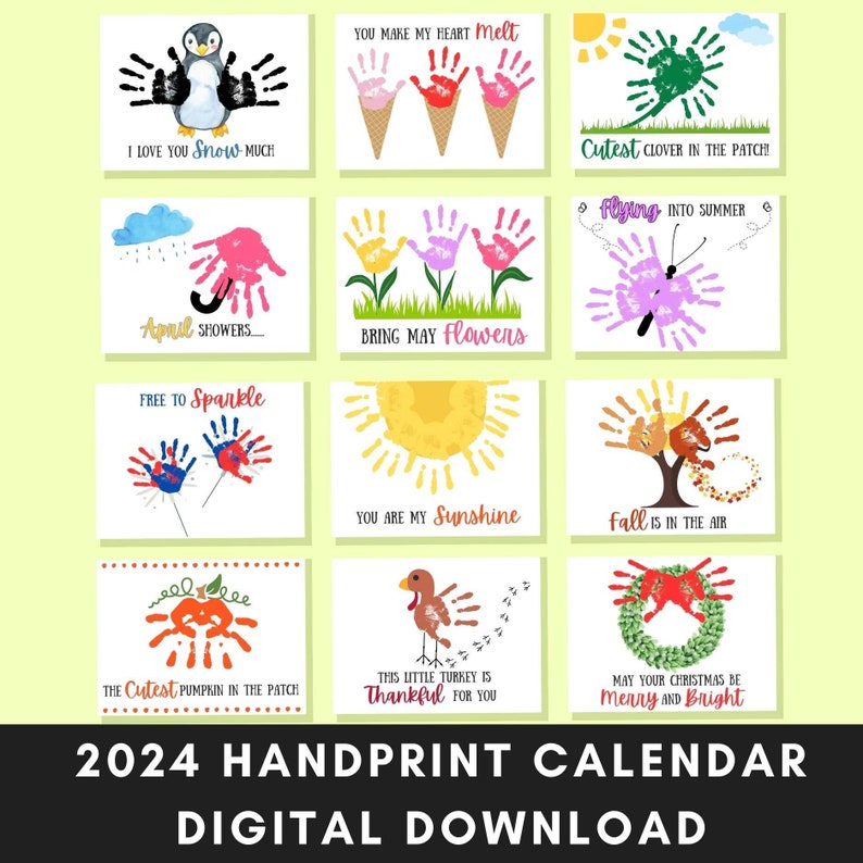 Printable Handprint Art 2024 Calendar Handprint Keepsake From - Etsy Canada