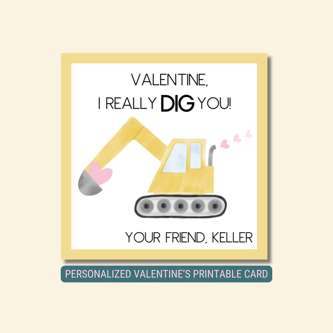 Personalized Construction Valentines Card Dump Truck Customized Name ...