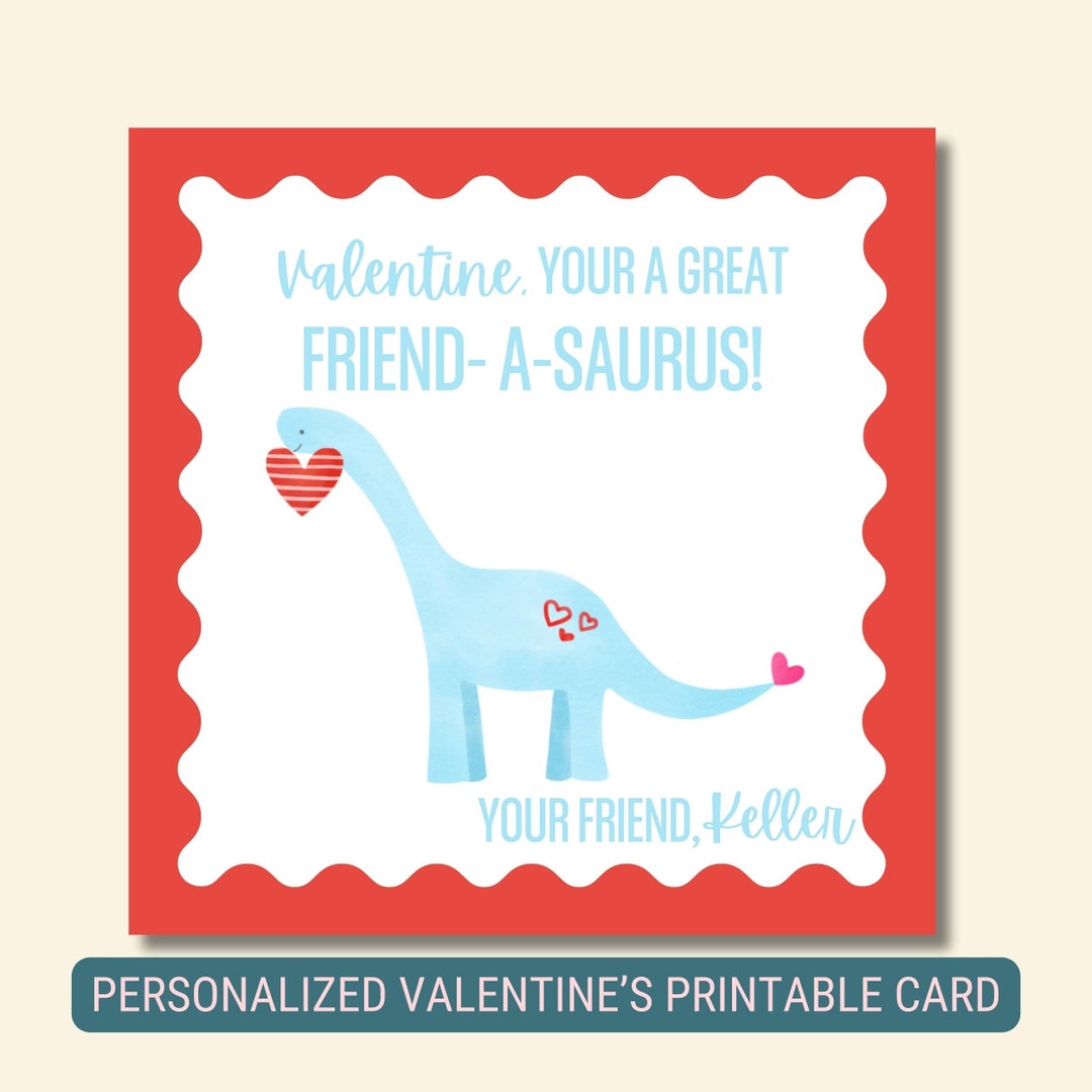 Dinosaur Valentines Card Personalized Valentines Card Customized Name ...