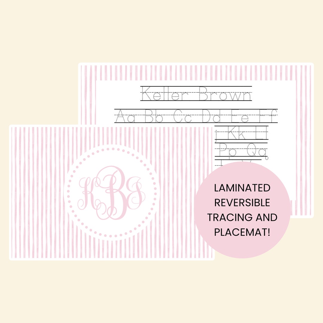 Laminated Placemat and Tracing Mat Monogram Girls Placemat Reversible ...