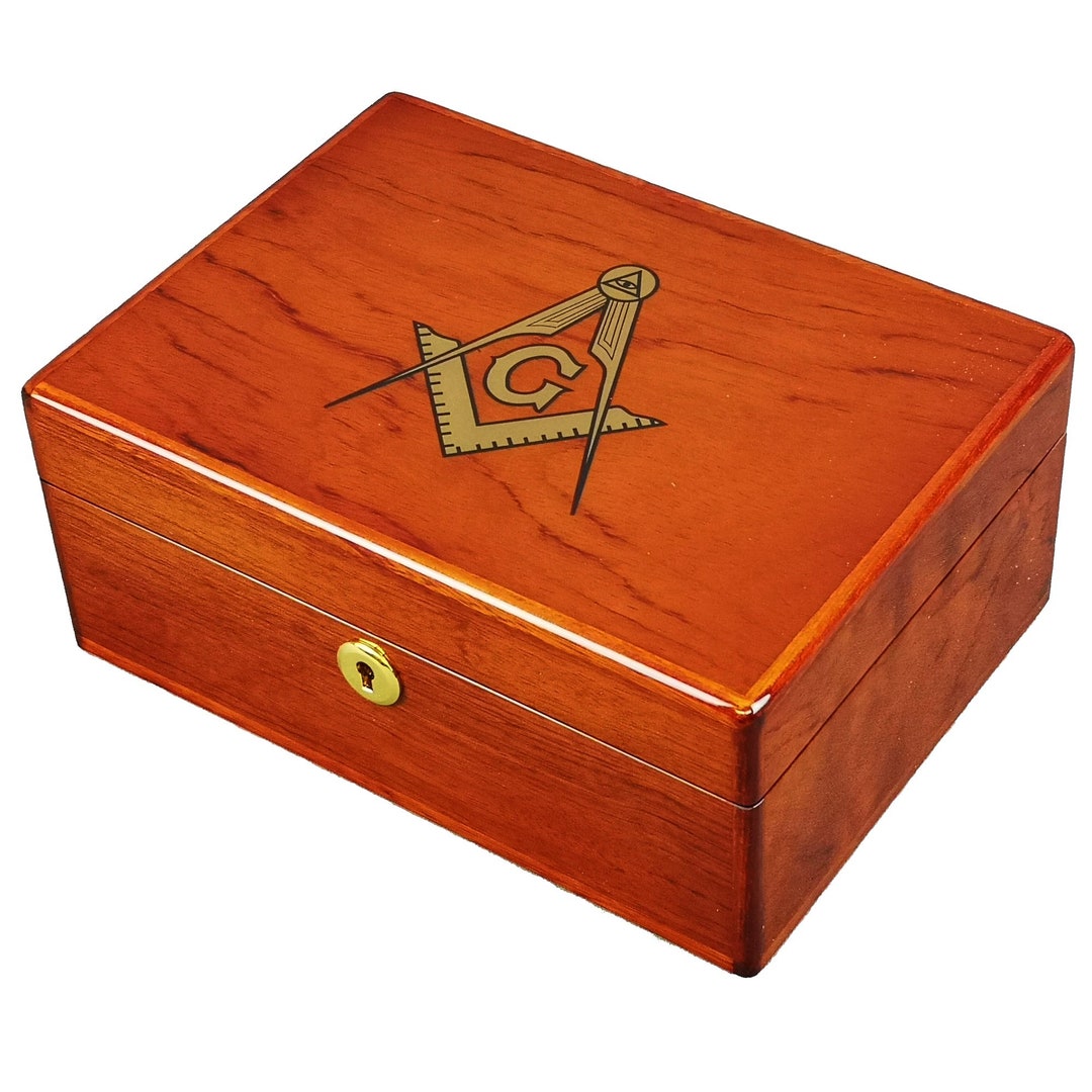 Rosewood Masonic Jewelry and Watch Box With Lock - Elegant Gift for Her ...