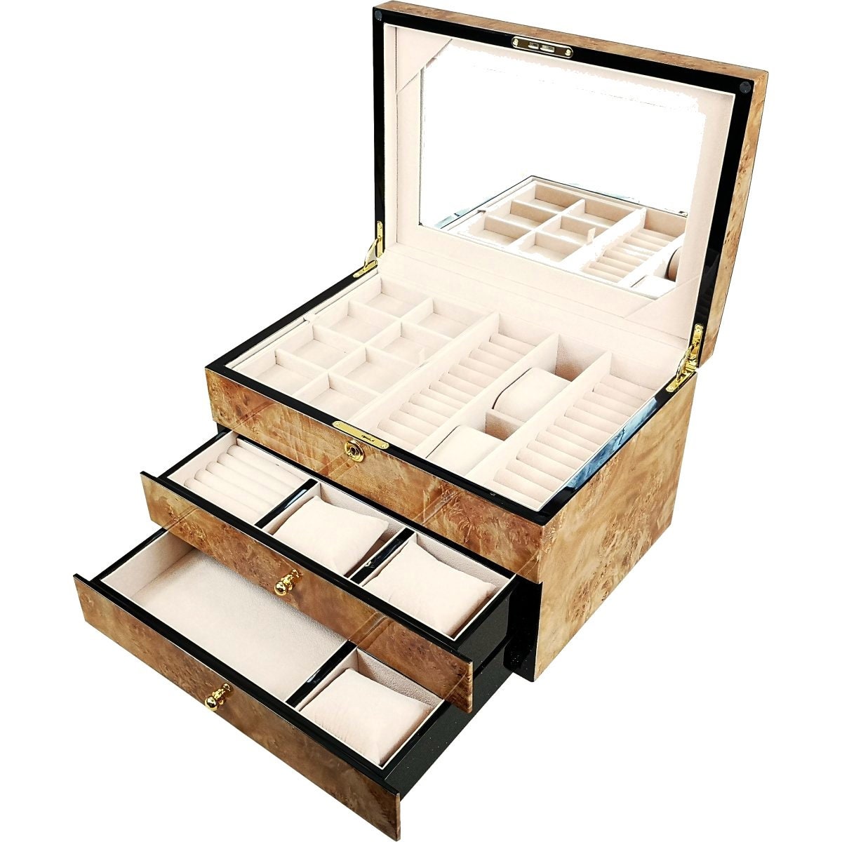 Extra Large Maple Burl Wood Jewellery Box With Multiple Compartments by ...