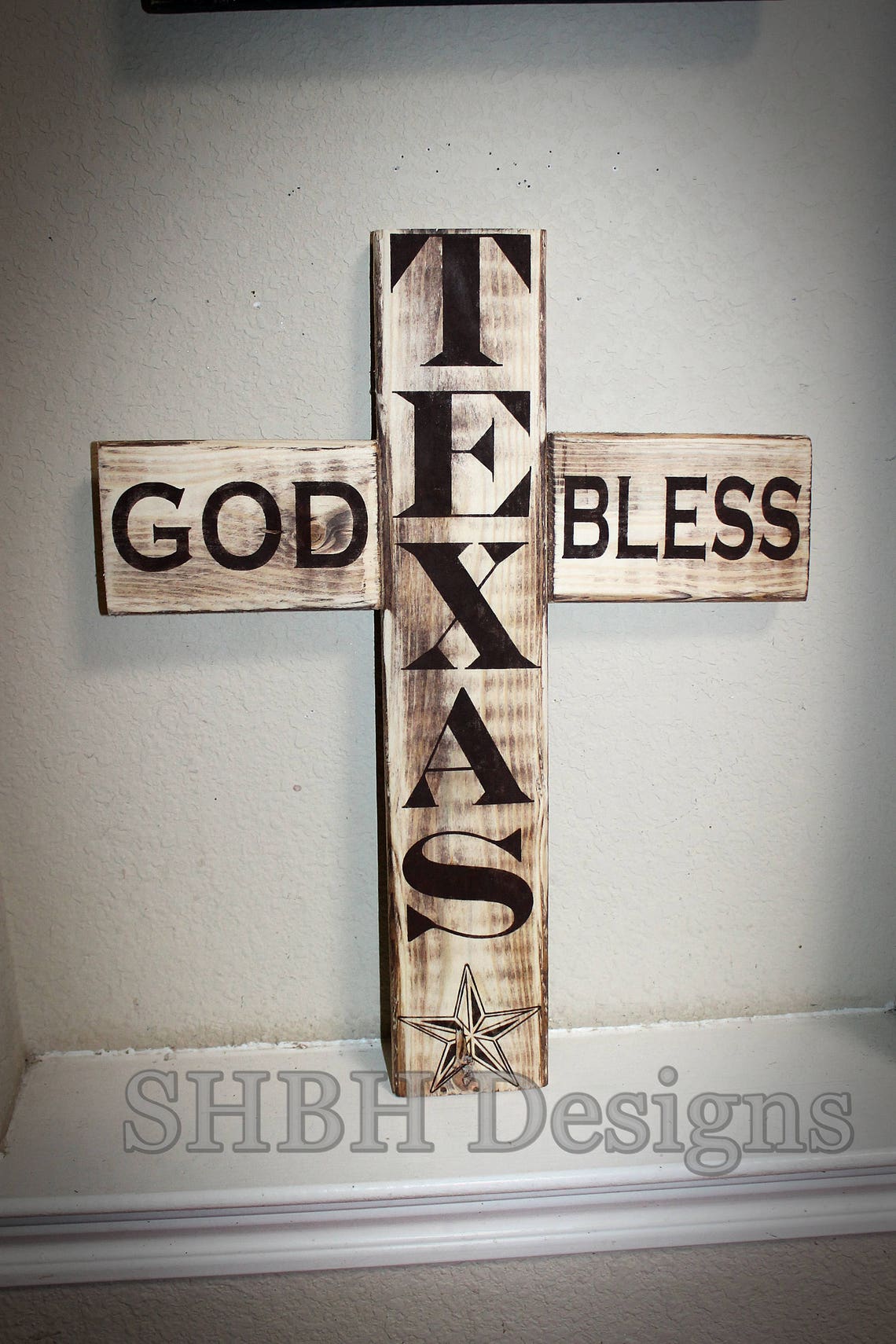 God Bless TEXAS Star Solid Wood Hand Painted Rustic Stained Cross - Etsy