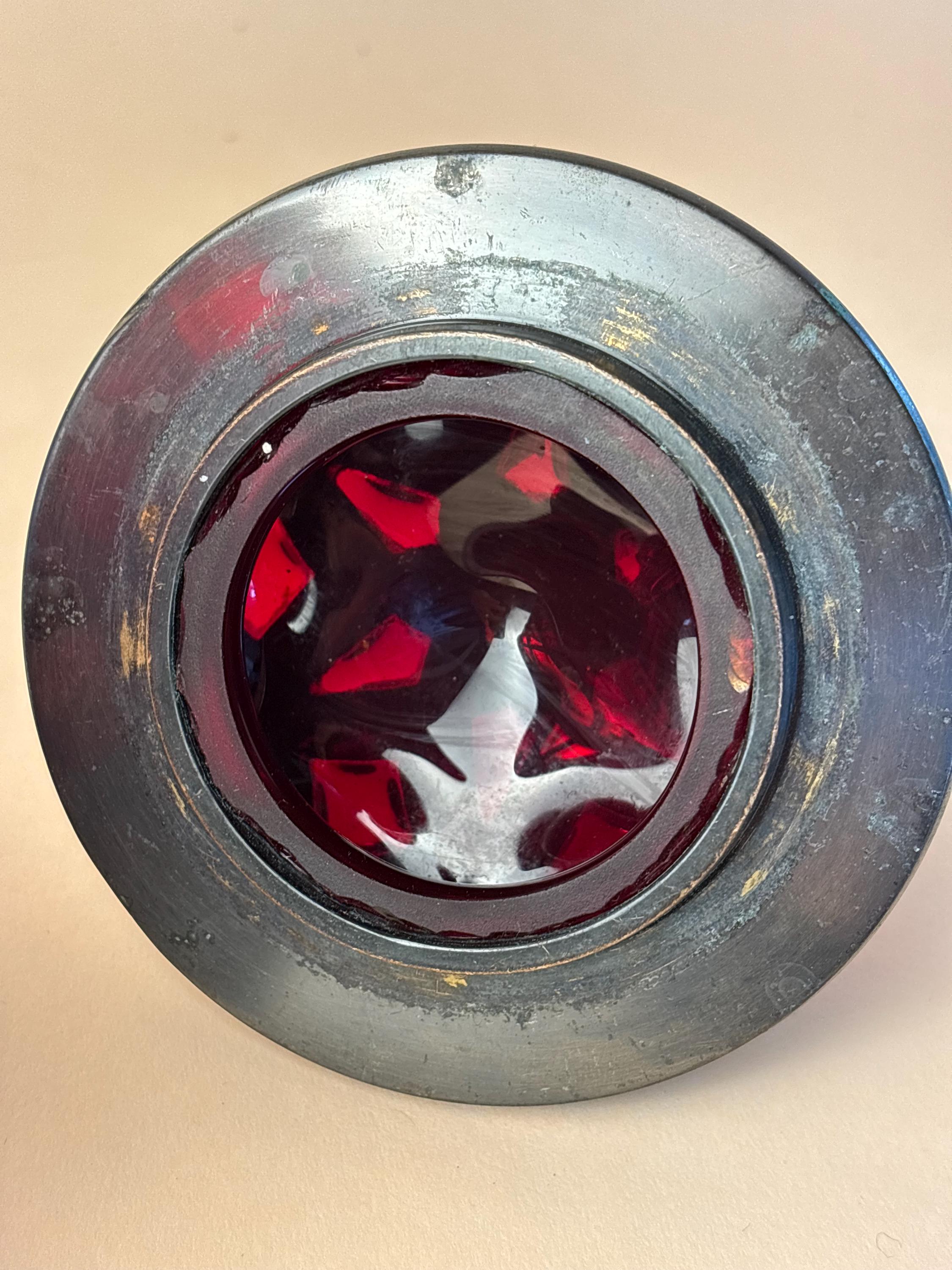 RARE Brass/bronze SET of Identical Caged Bubble Deep Red Glass ...