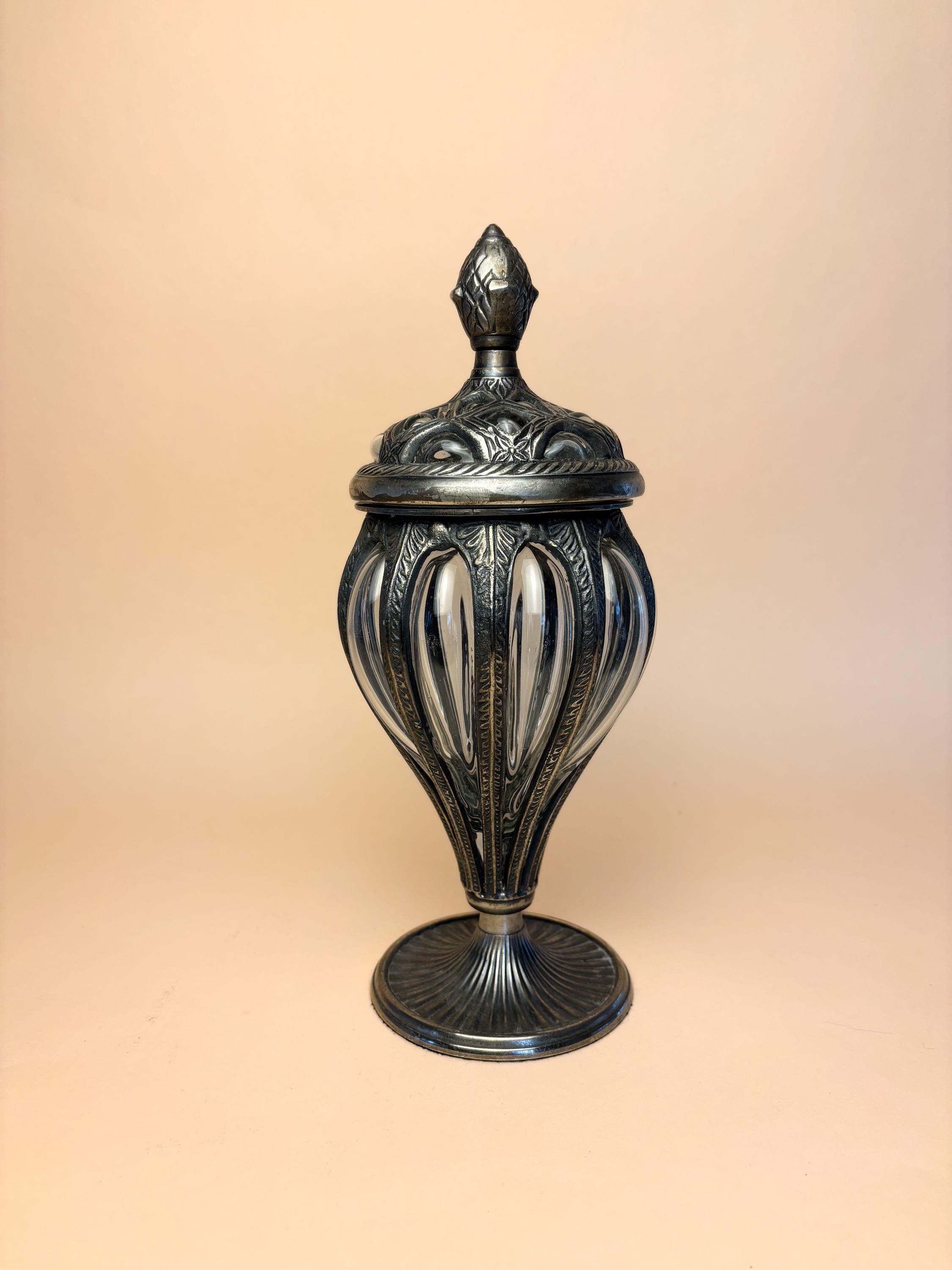 Mixed Metal Caged Bubble Glass Apothecary Pedestal Jar - Etsy