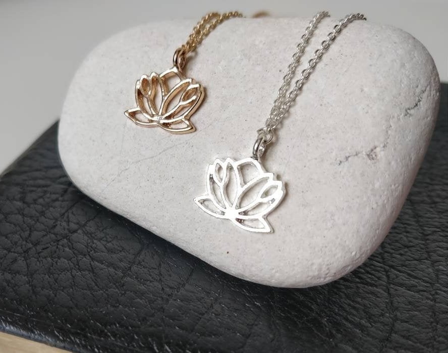 Lotus Necklace, Silver Lotus Flower, Gold Lotus Pendant, Flower ...