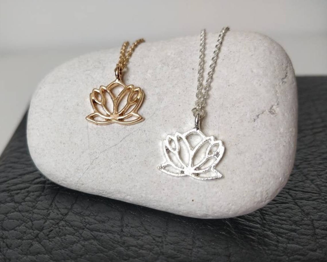Lotus necklace Silver lotus Flower Gold lotus pendant | Etsy
