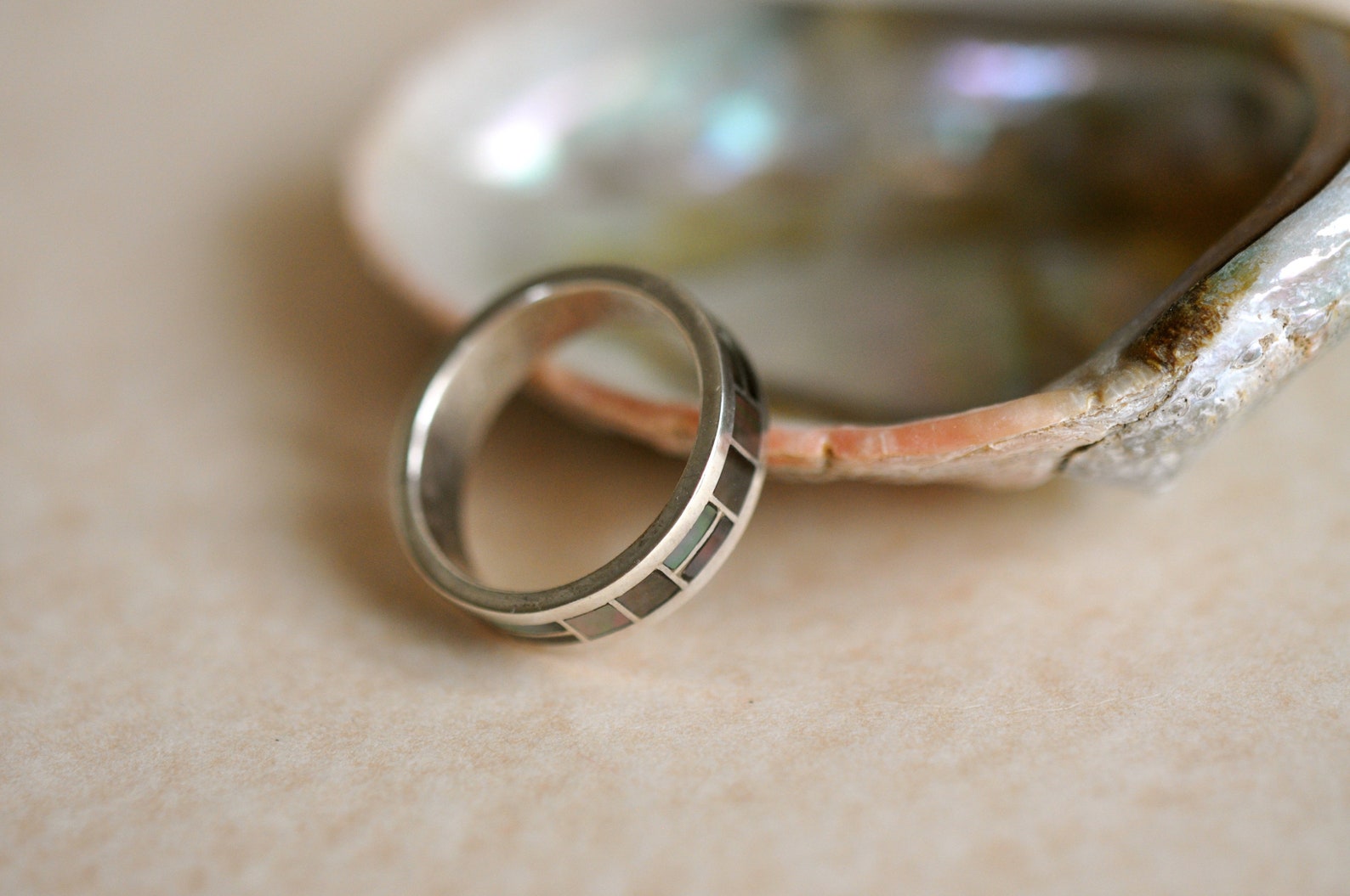 Native American Sterling Silver Ad Mother of Pearl Inlay Ring - Etsy