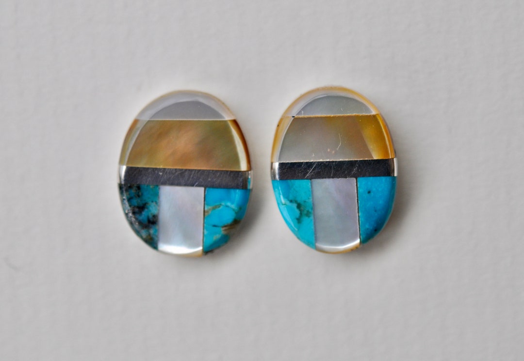 Native American Multi Stone Inlay Post Earrings by Artist Simon Coriz ...