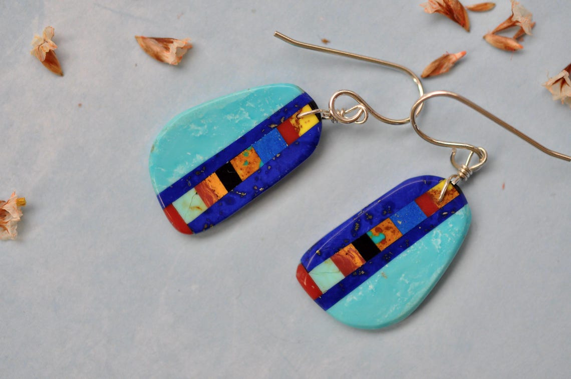Native American Slab Earrings With Inlay by Artist Ronald Chavez ...