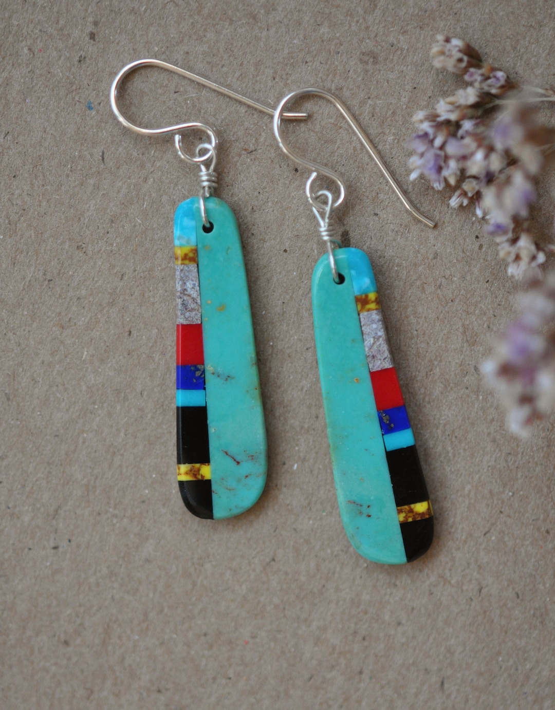 Native American Slab Earrings With Inlay by Artist Ronald Chavez ...