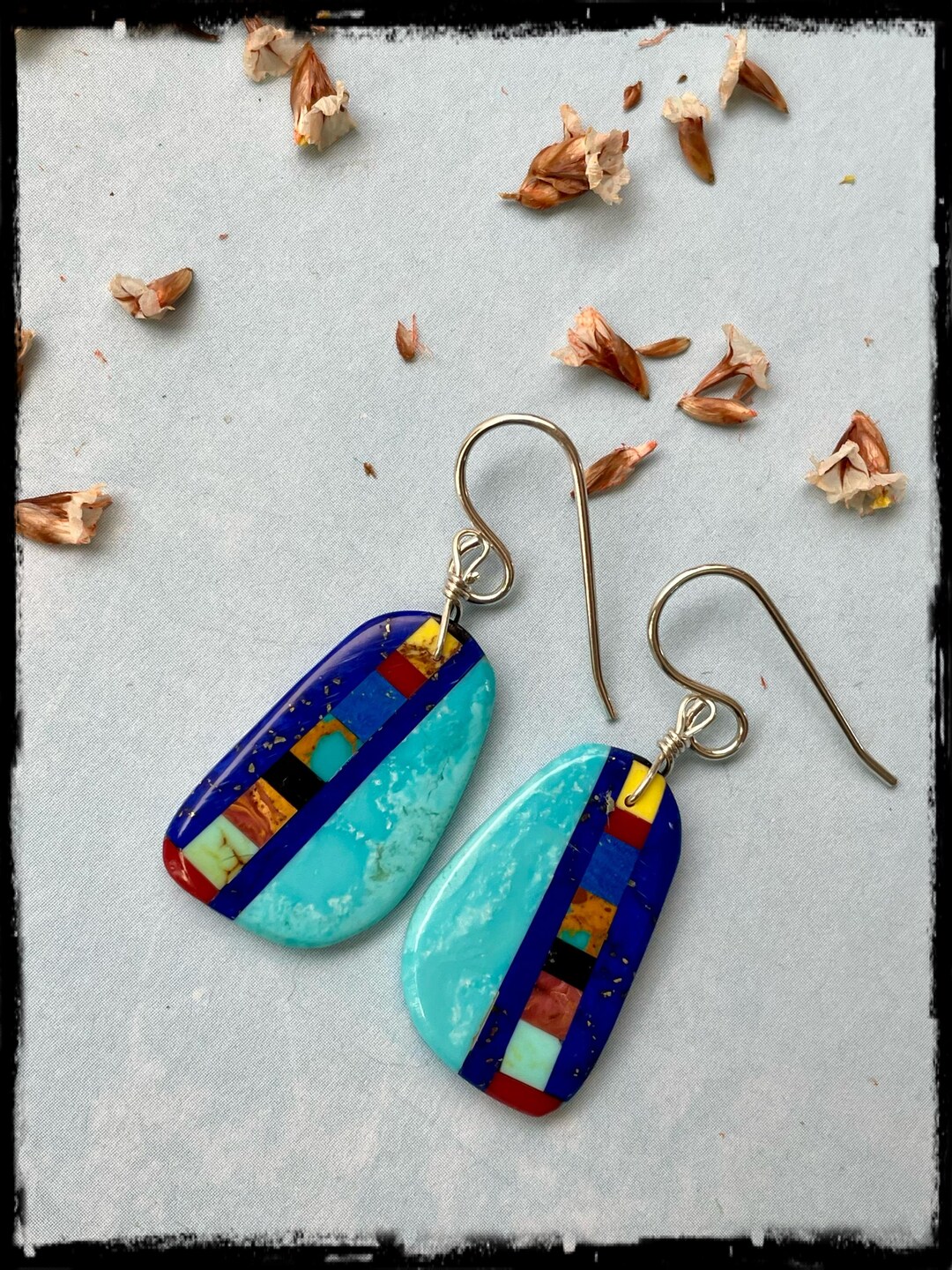 Native American Slab Earrings With Inlay by Artist Ronald Chavez ...