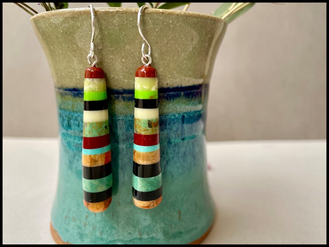 Native American Layered Inlay Earrings by Artist Ronald Chavez - Etsy