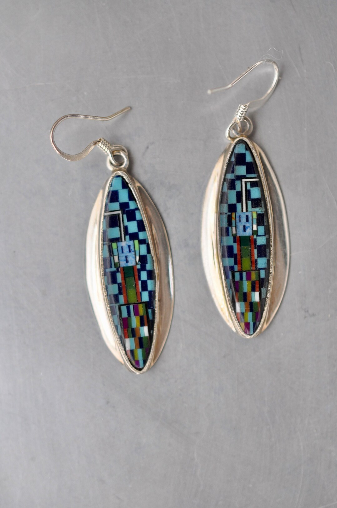 Vintage Native American Micro Inlay Earrings Multi Stone "yei Symbol ...