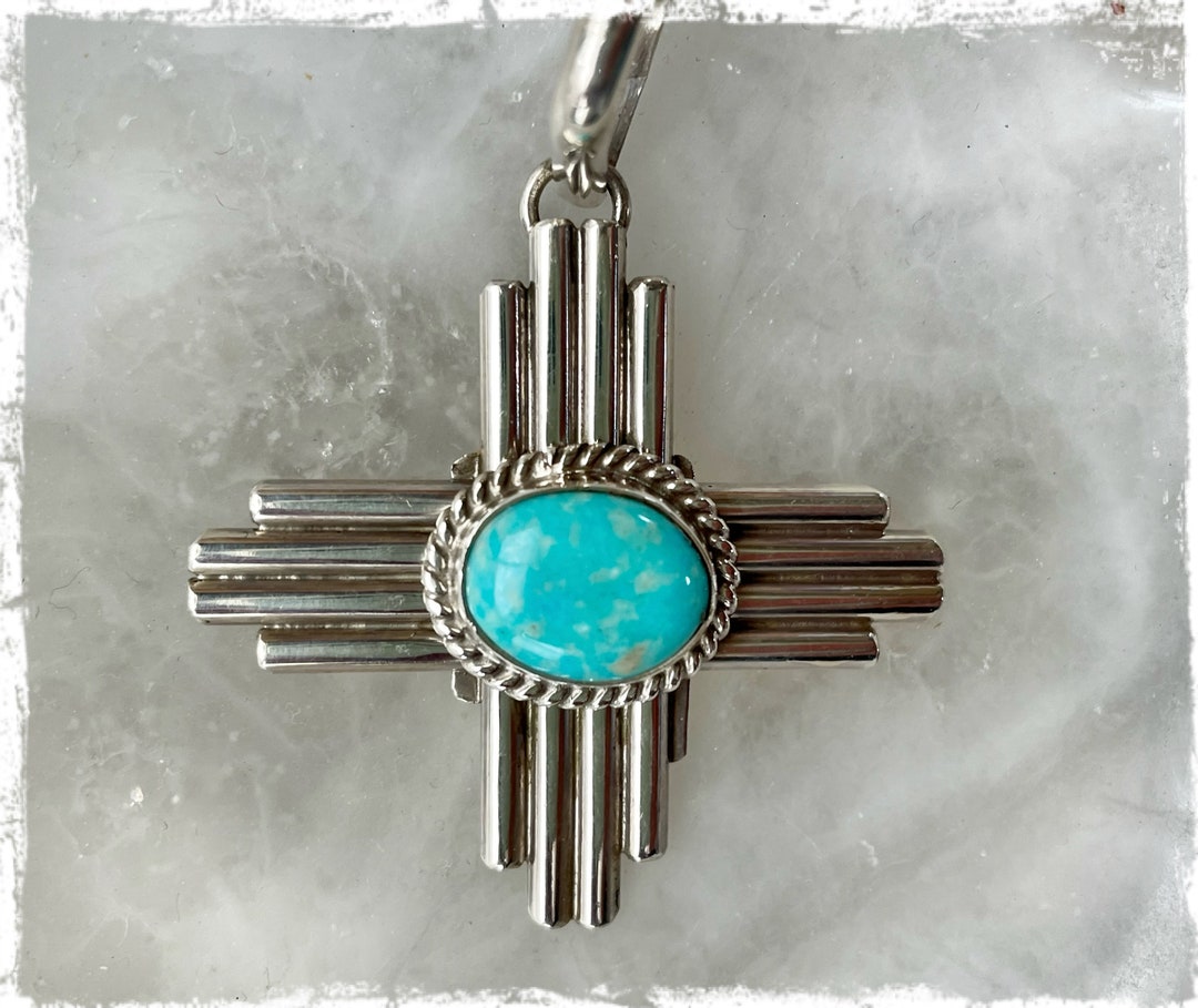 Native American Sterling Silver Zia Symbol With Turquoise Pendant by ...
