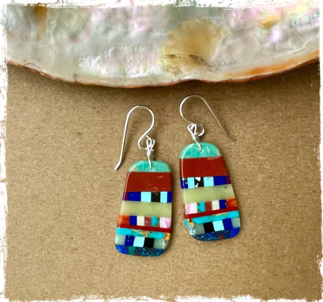 Native American Multi Stone Layered Slab Earrings by Artist Ronald ...
