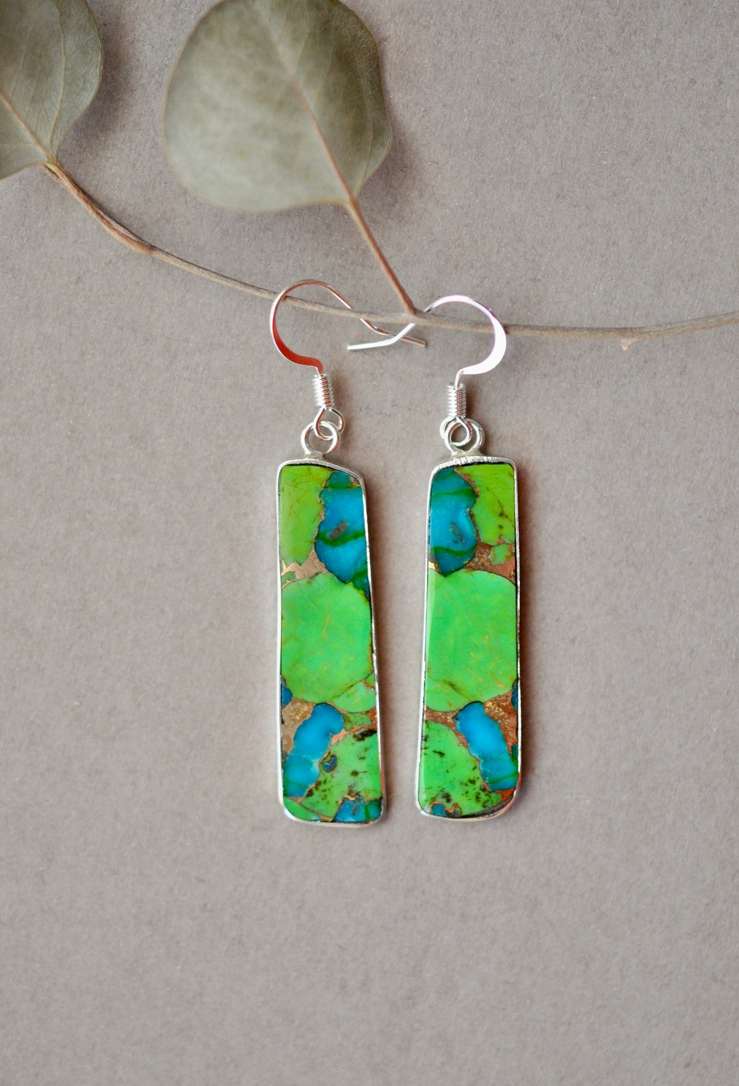 Native American Compress Turquoise Slab Earrings by Artist - Etsy