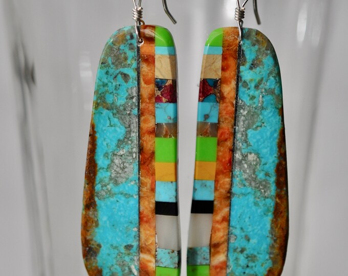 Native American Large Slab Earrings With Inlay by Artist - Etsy