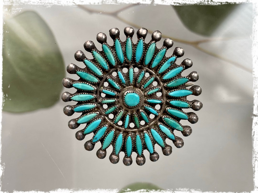 Vintage Native American Sterling Silver Turquoise Needlepoint Brooch - Etsy