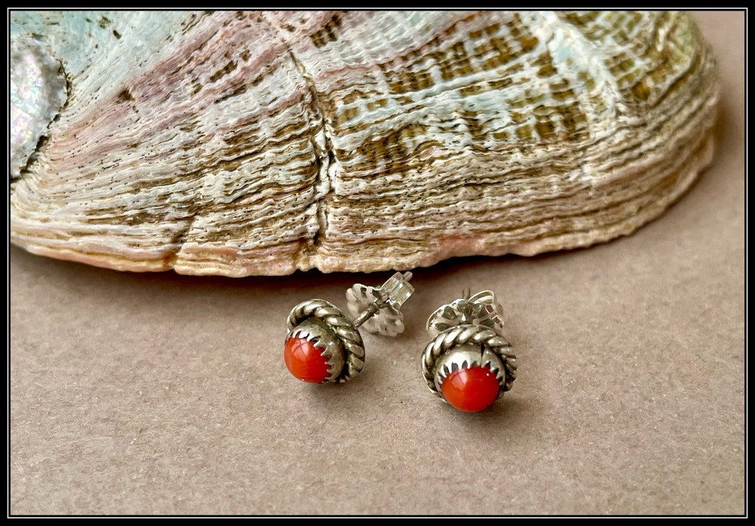Vintage Native American Small Coral Earrings - Etsy