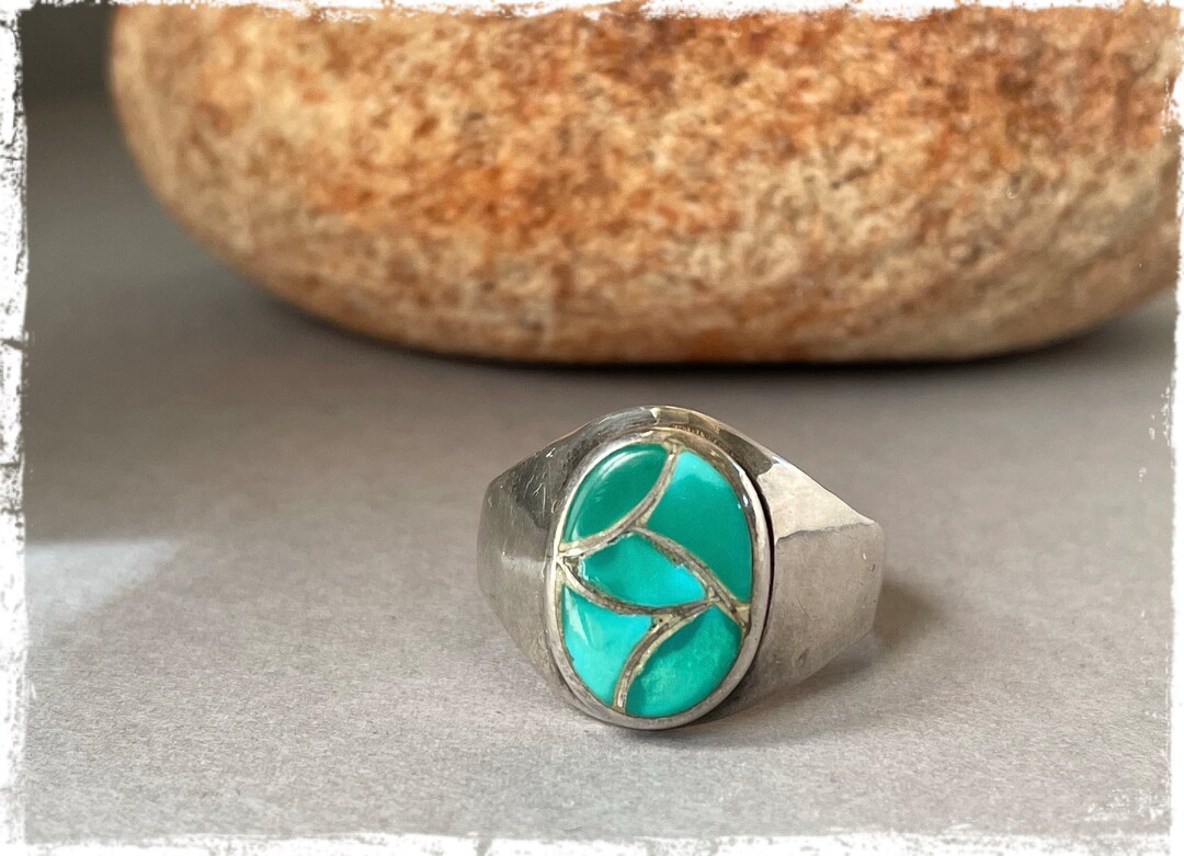 Vintage Native American Silver Ring With Turquoise Inlay by Artist Emma ...