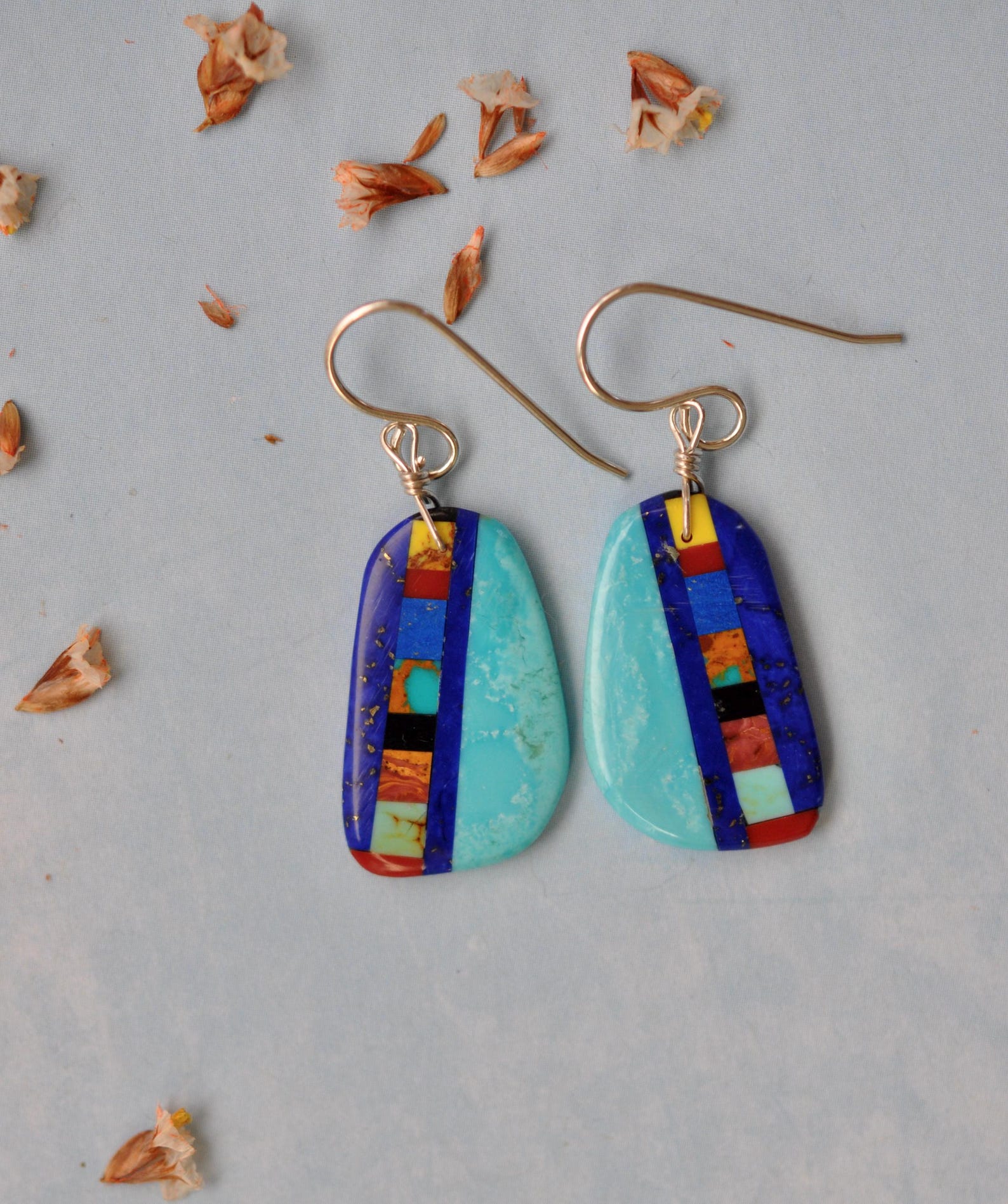 Native American Slab Earrings With Inlay by Artist Ronald Chavez ...