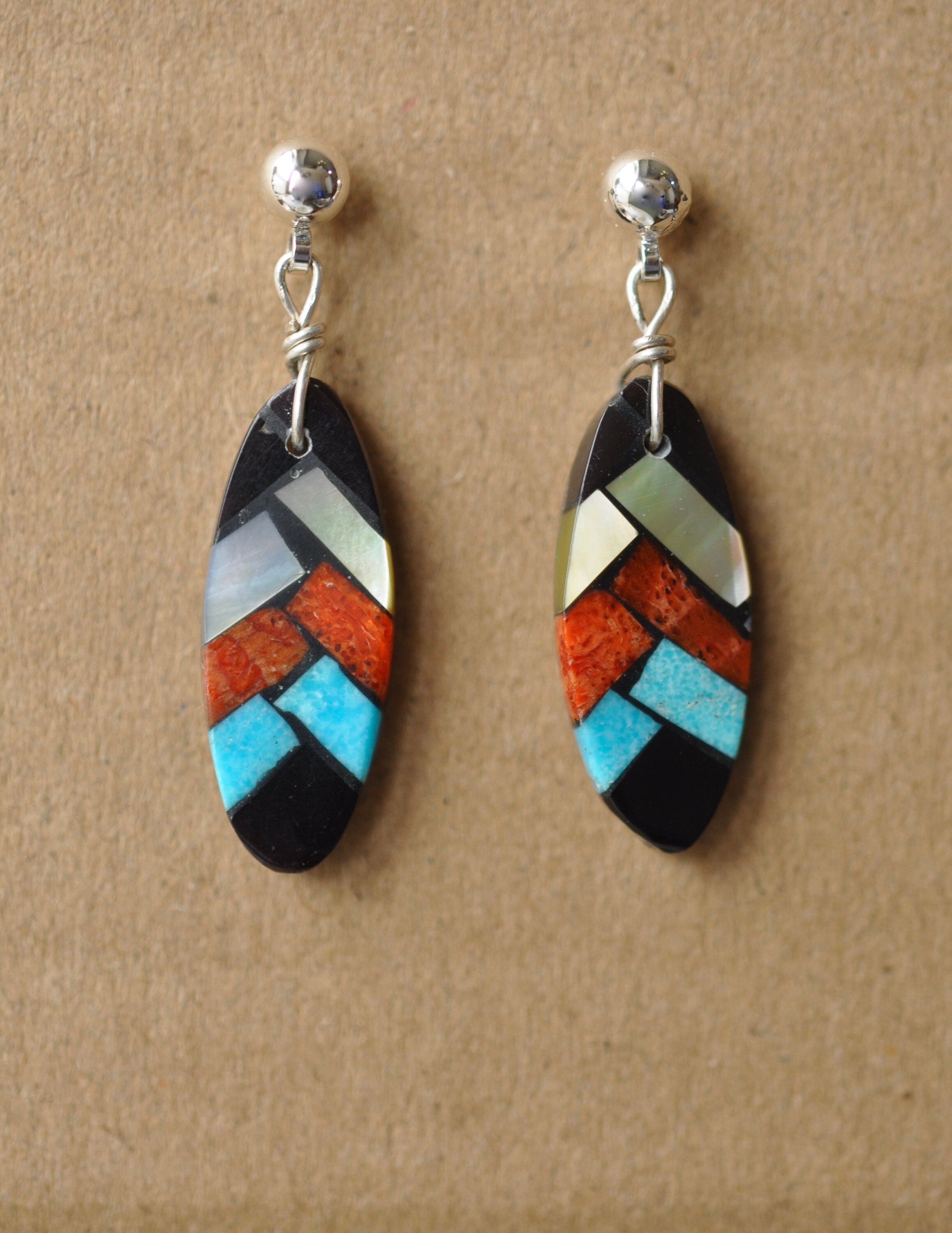 Native American Inlay Feather Pattern Earrings by Artist Charlotte ...