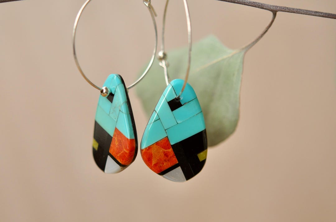 Native American Mosaic Slabs With Round Ear Wire - Etsy