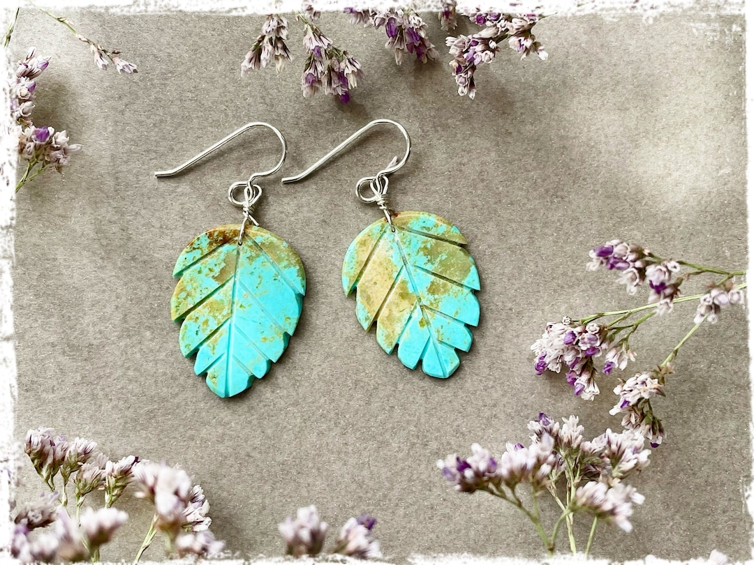Native American Turquoise Feather Slab Earrings by Artist Ronald Chavez ...
