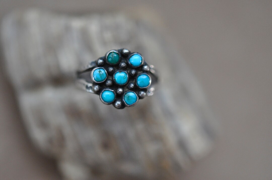 Vintage Native American Snake Eyes Turquoise Ring Flower Design Size 6 ...