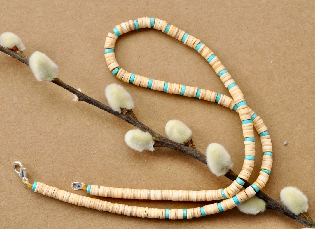 Native American Heishi Necklace With Melon Shell and Turquoise by ...