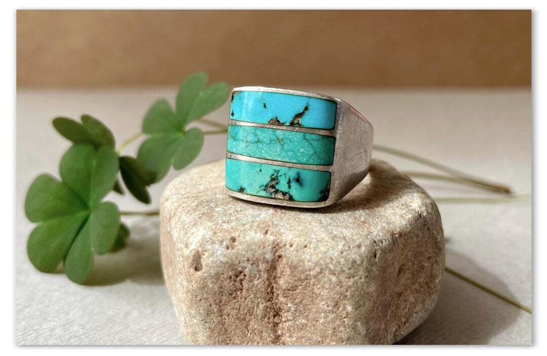 Vintage Native American Turquoise Inlay Ring Size 9 Signed - Etsy