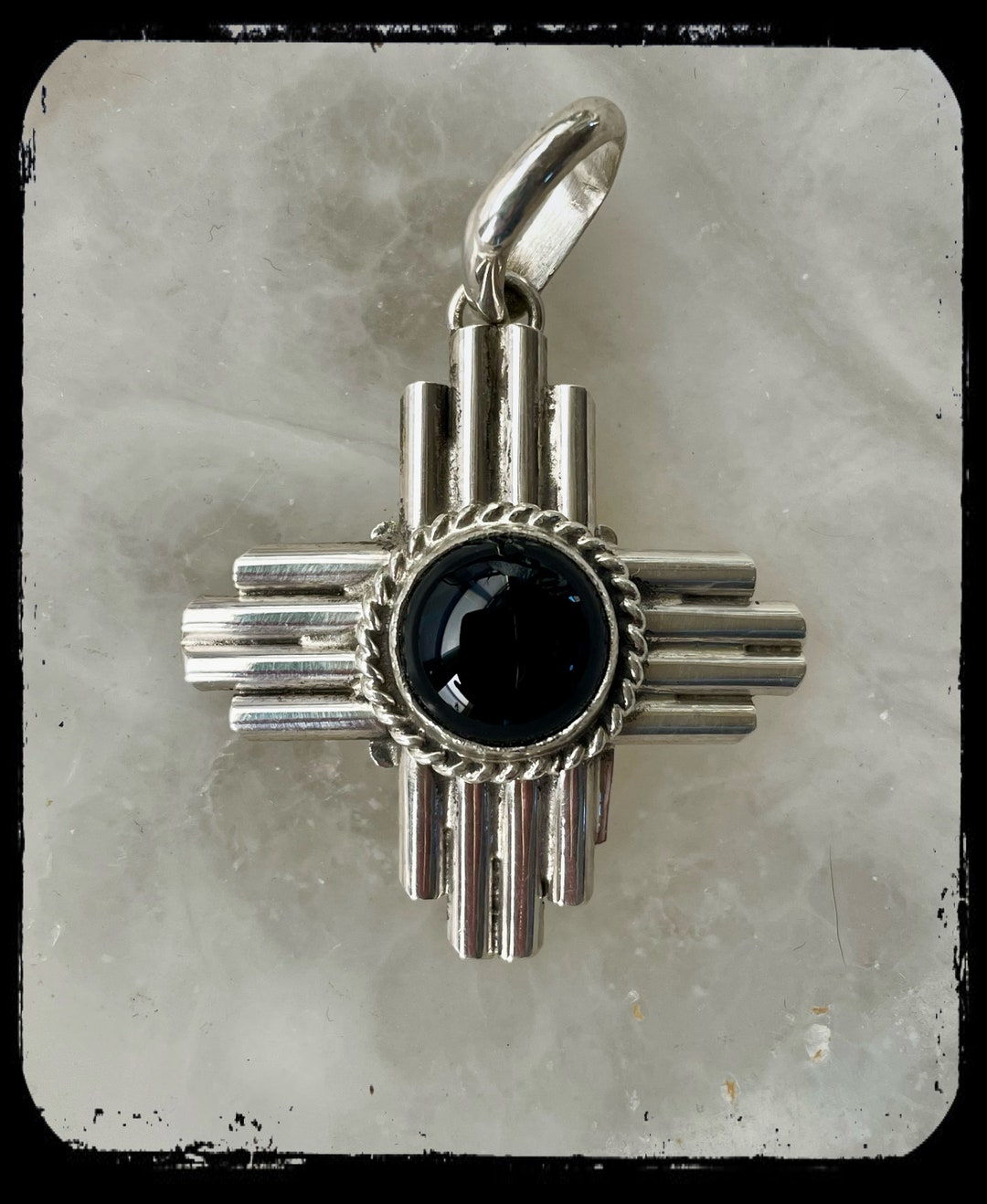 Native American Zia Symbol Pendant With Onyx by Artist Robert ...