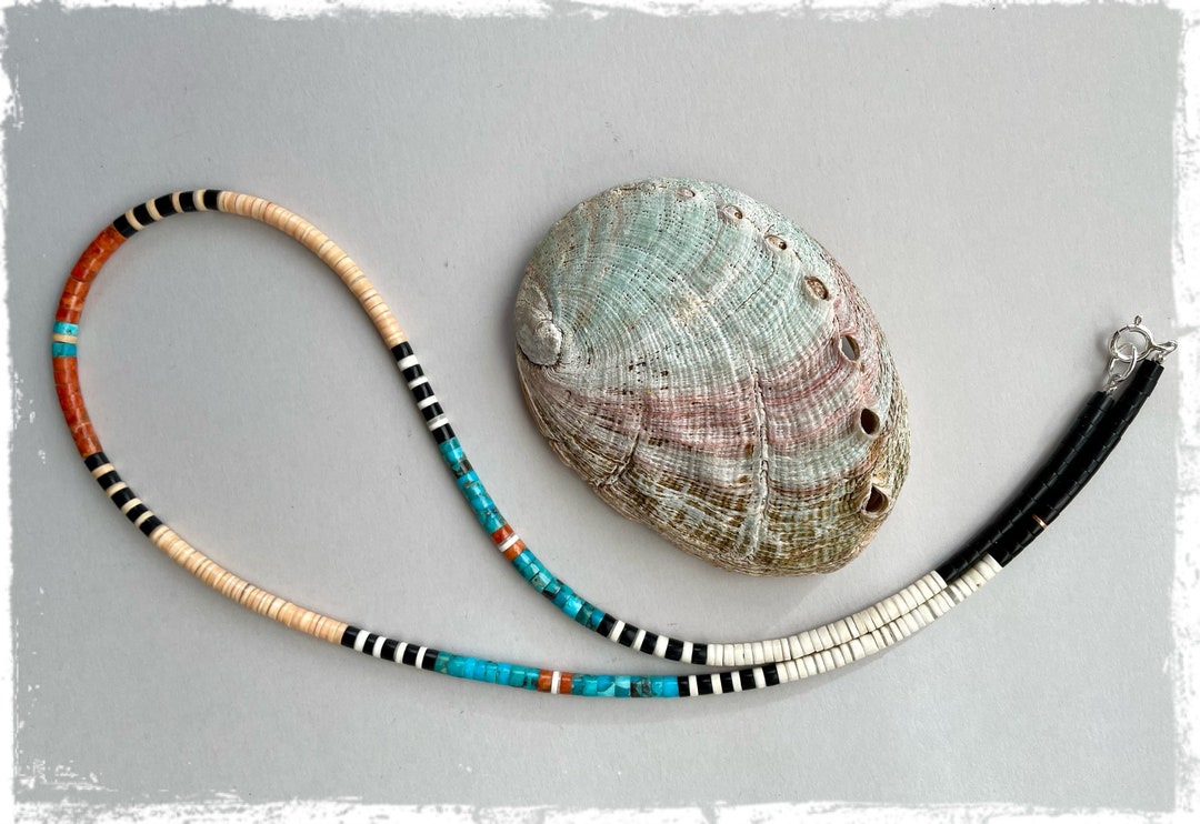 Native American Heishi Necklace by Artist Mary Calabaza white 20 - Etsy