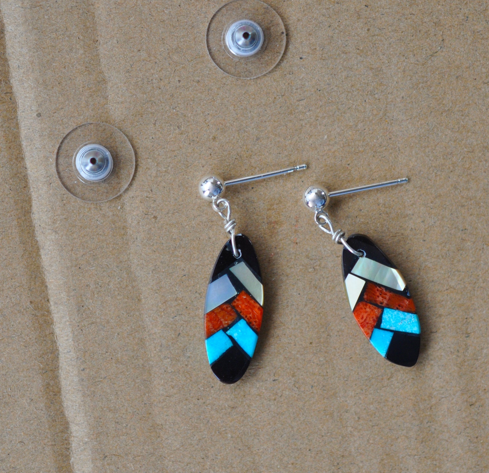 Native American Inlay Feather Pattern Earrings by Artist Charlotte ...