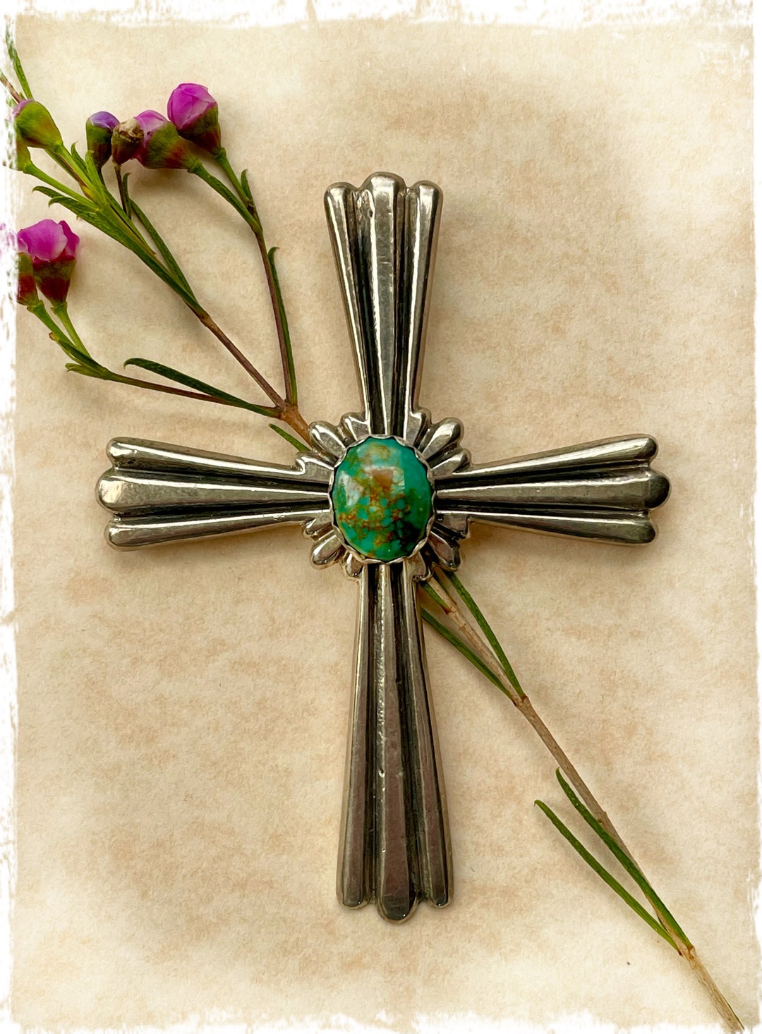 Vintage Native American Cross Pendant With Turquoise by Artist Arthur J ...