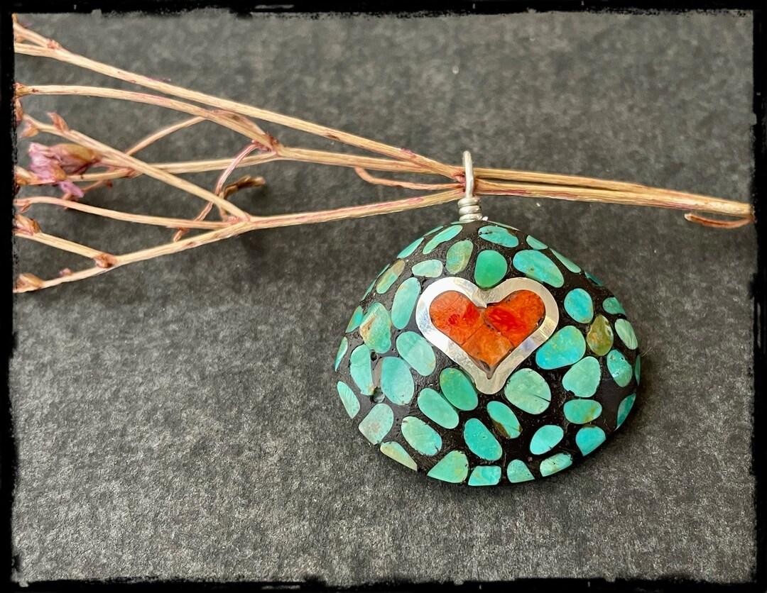Native American Small Mosaic Inlay Shell Pendant With Heart by Artist ...