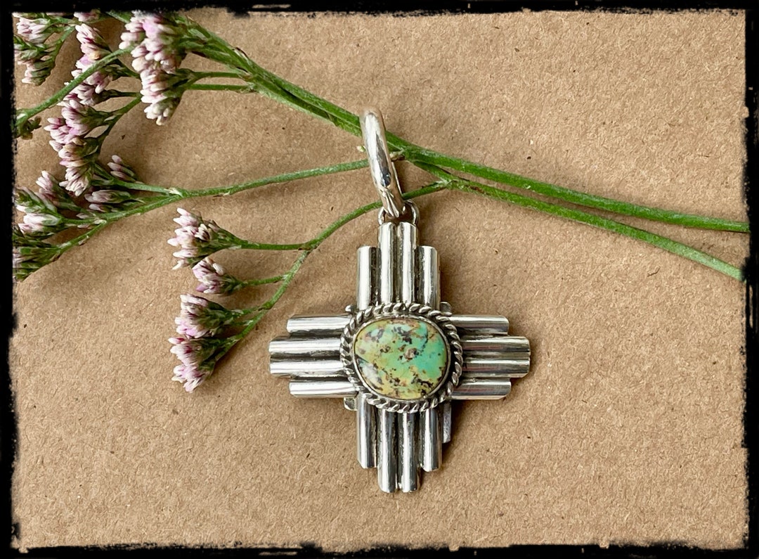 Native American Zia Symbol Pendant With Turquoise by Artist Robert ...