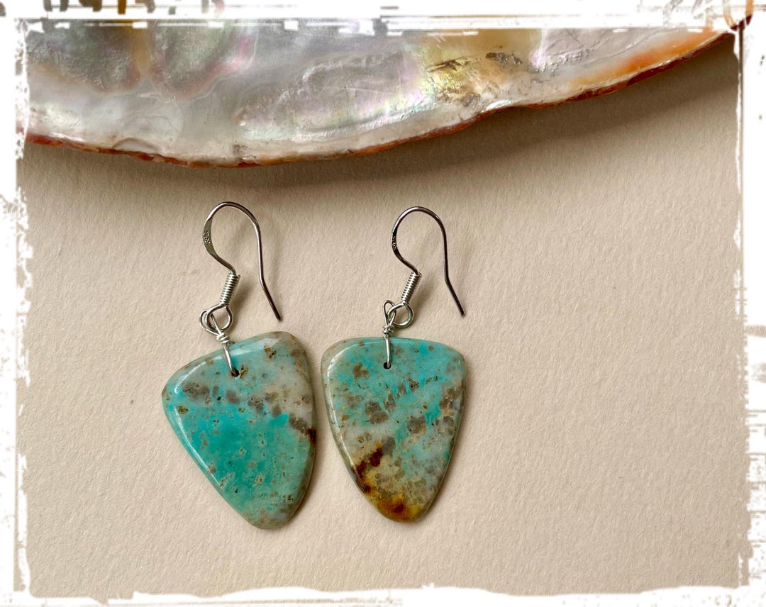 Native American Small Slab Turquoise Earrings by Artist Ella Mae Garcia ...