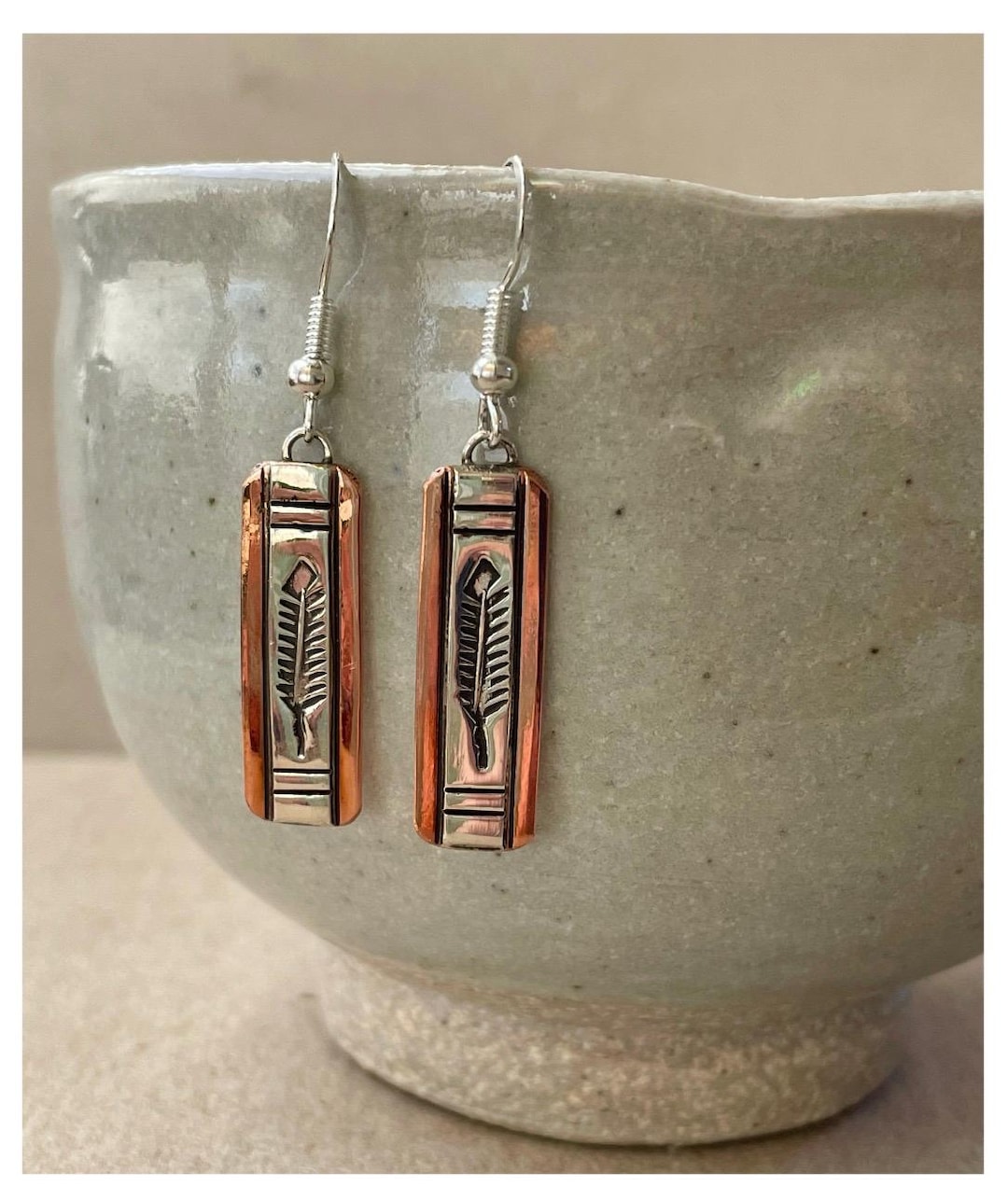 Native American Silver and Copper Earrings by Sylvana Apache (feather ...