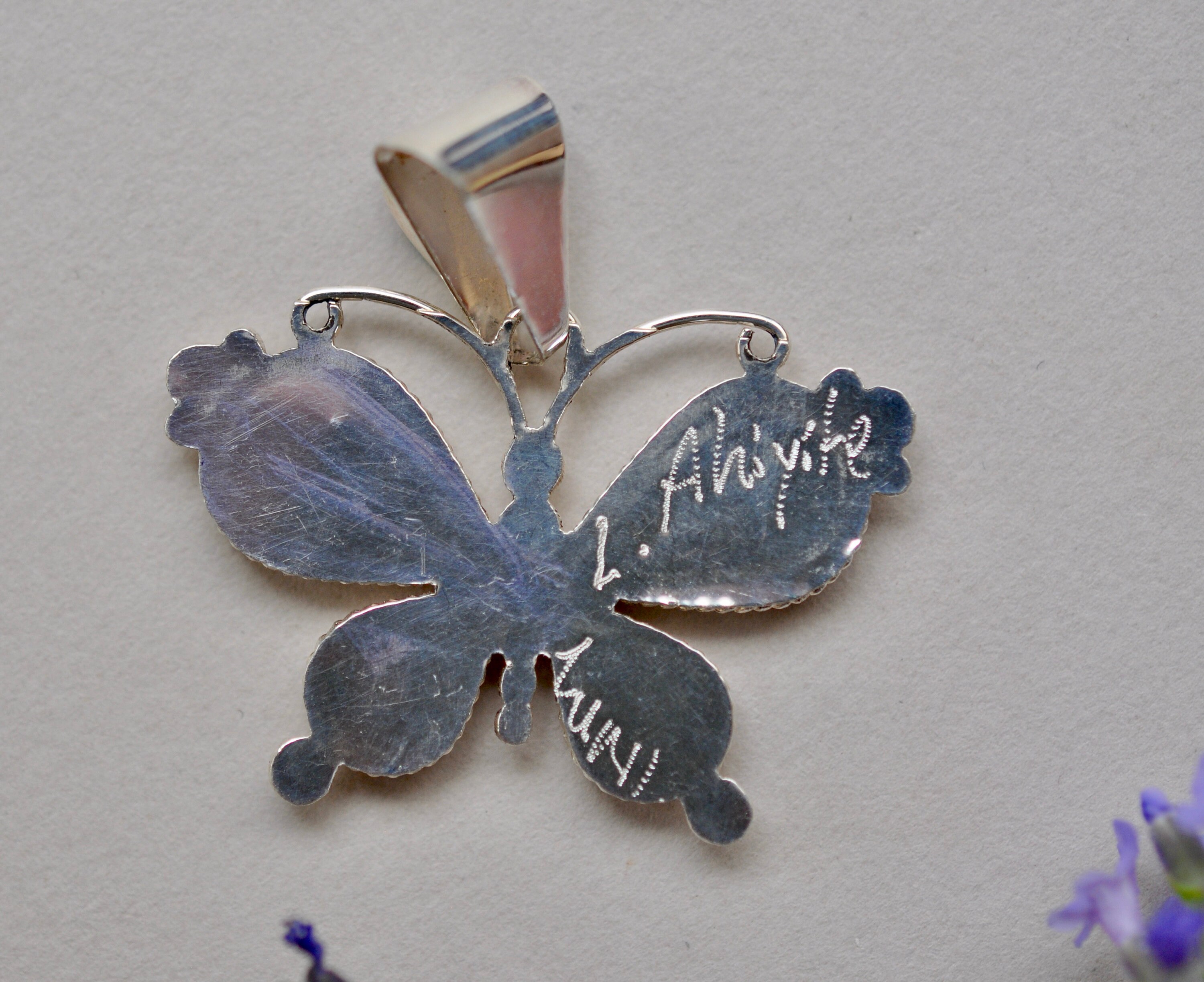 Native American Micro Inlay Butterfly Pendant by Artist Lyndon Ahiyite ...