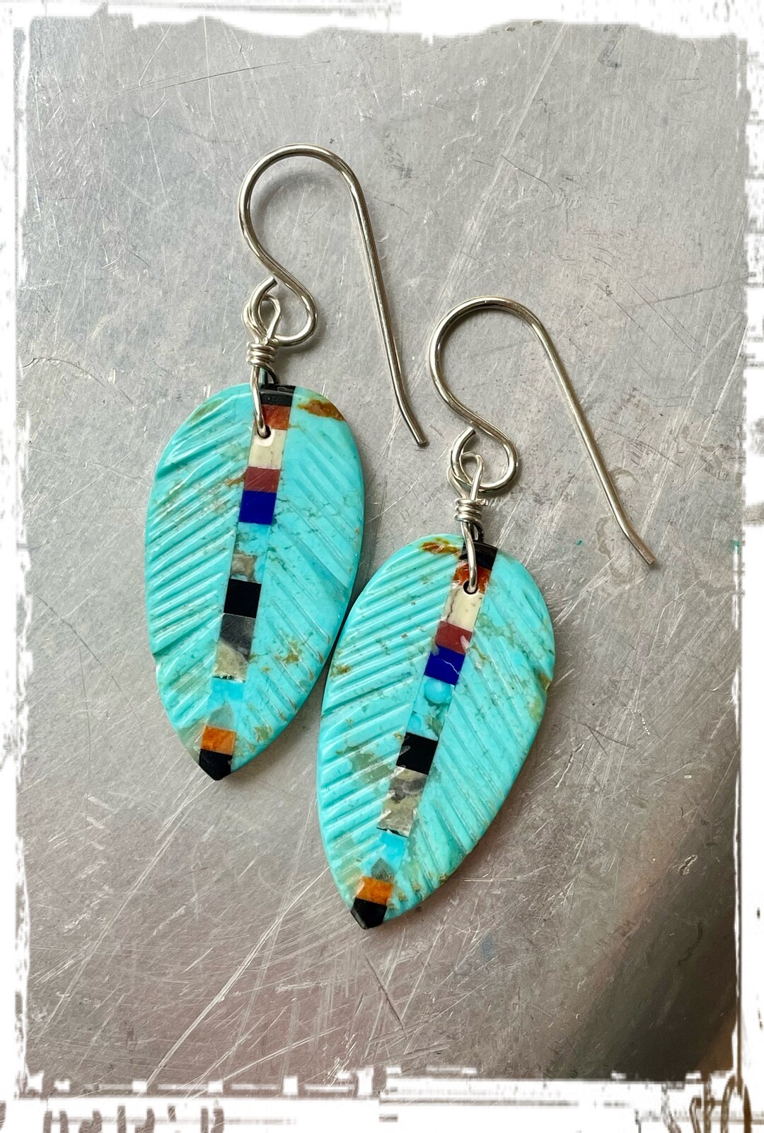 Native American Carved Slab Earrings With Inlay by Artist Ronald Chavez ...