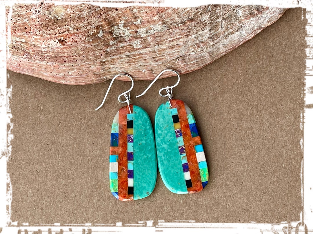Native American Layered Inlay Slab Earrings by Artist Ronald Chavez ...