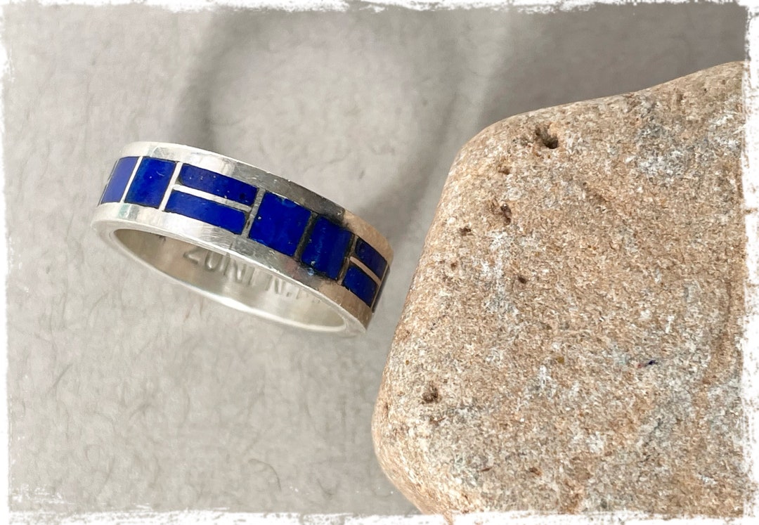 Native American Lapis Inlay Ring by Zuni Artists Nancy & Sheldon ...