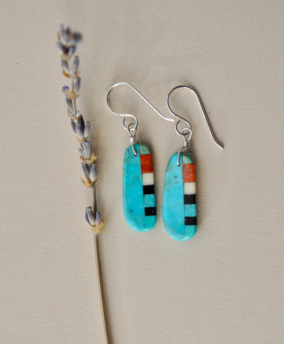 Native American Small Slab Earrings With Inlay by Artist Ronald Chavez ...
