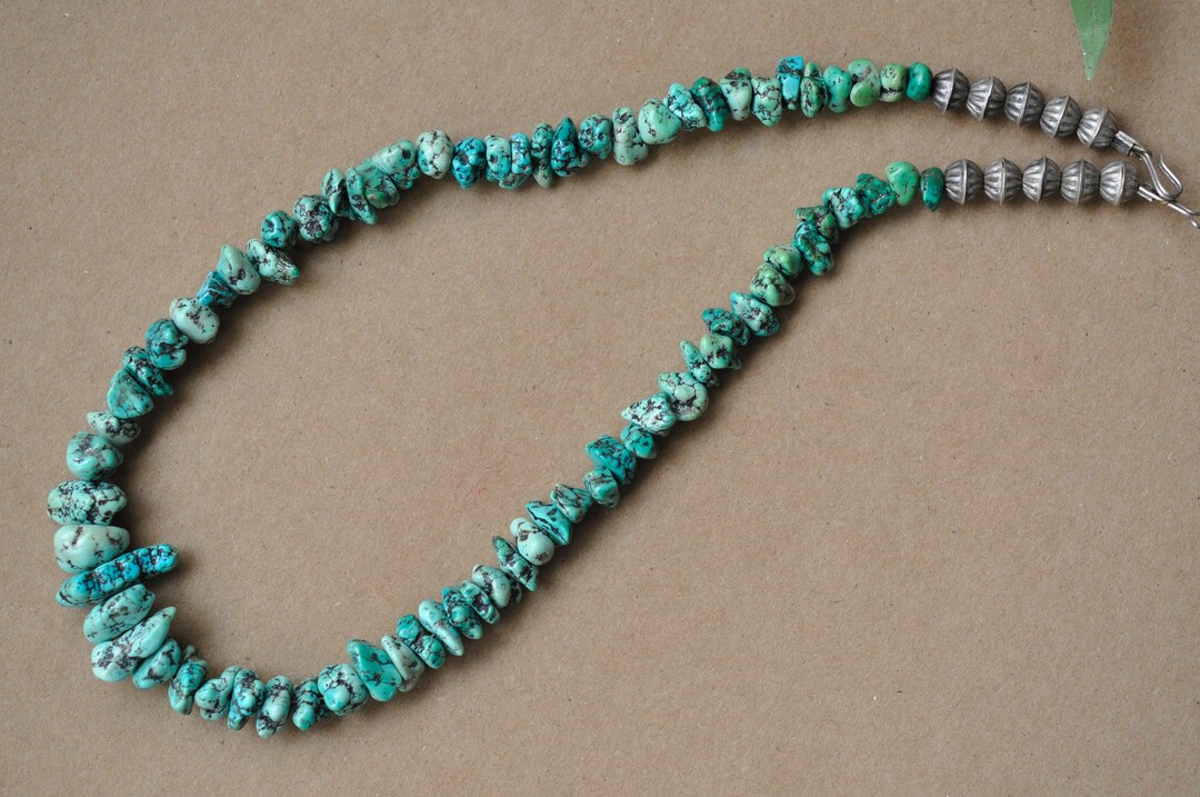 Vintage Native American Spider Web Turquoise Nugget Necklace With ...